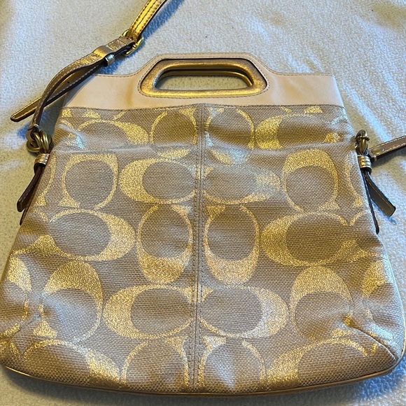 Coach | Bags | Coach Gold And Tan Clutchhandbagcrossbodyshoulder Bag ...